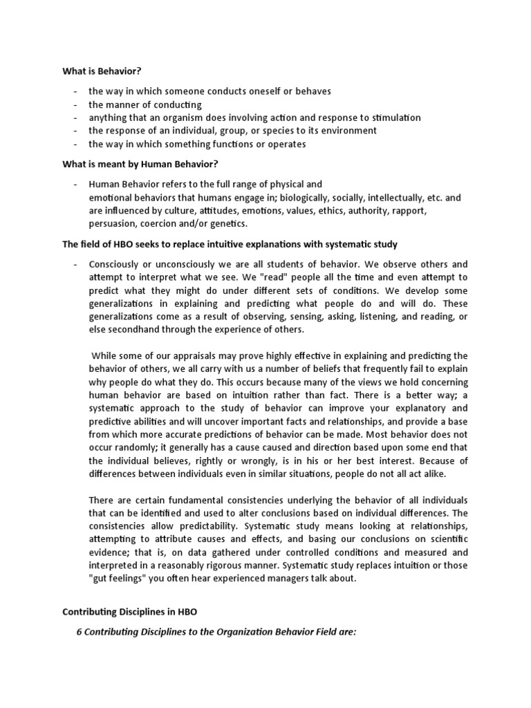 What Is Behavior?: 6 Contributing Disciplines To The Organization Behavior Field Are | PDF ...