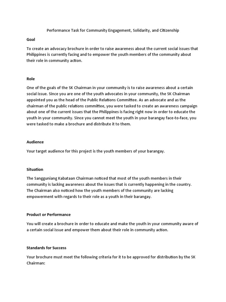 Performance Task For Community Engagement 1st Quarter | PDF