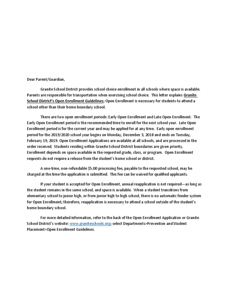 English Open Enrollment Letter To Parents