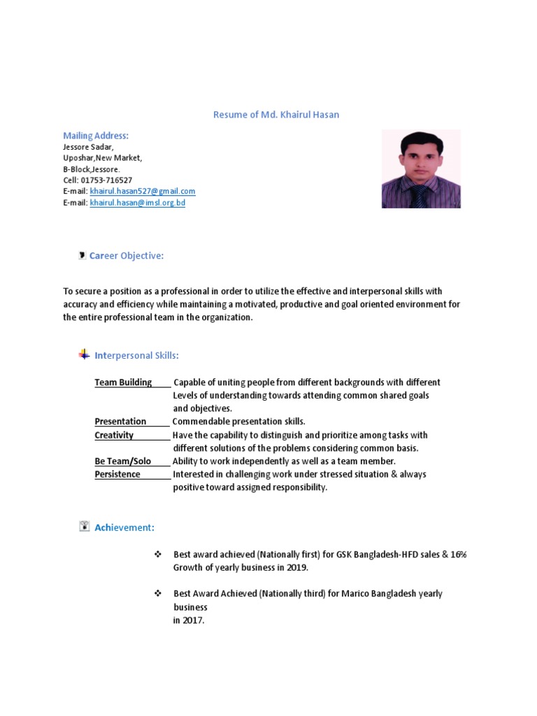 Resume of Khairul Hasan PDF | PDF