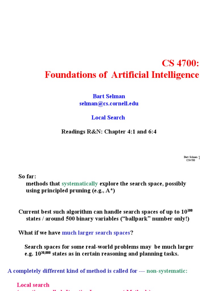 CS 4700: Foundations of Artificial Intelligence: Bart Selman Selman@cs ...