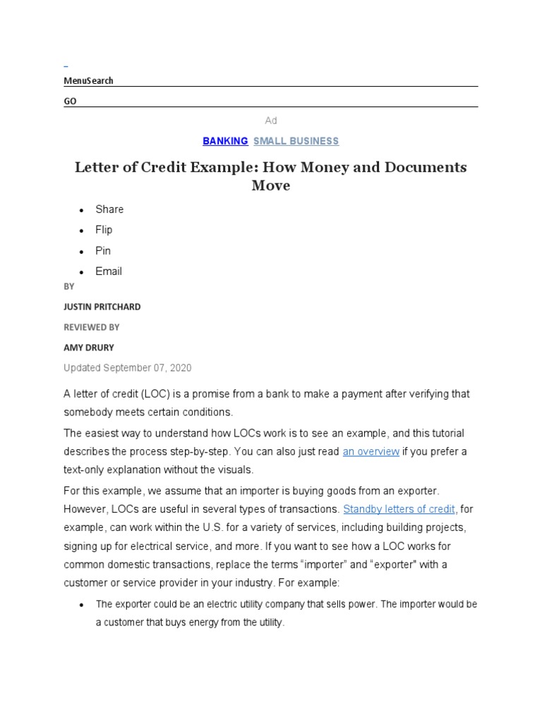 Letter of Credit Example: How Money and Documents Move: Menusearch Go ...