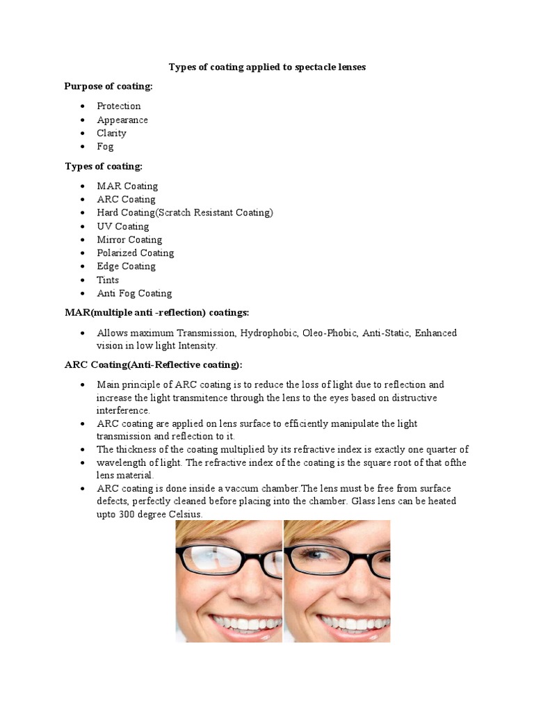 Types of Coating Applied To Spectacle Lenses | PDF | Ultraviolet ...