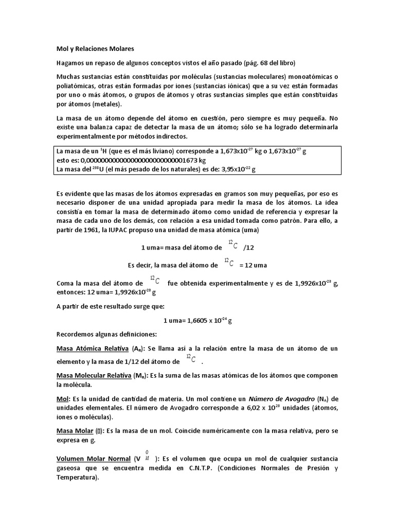 Relaciones Molares en Química | PDF | Mole (Unidad) | Moléculas