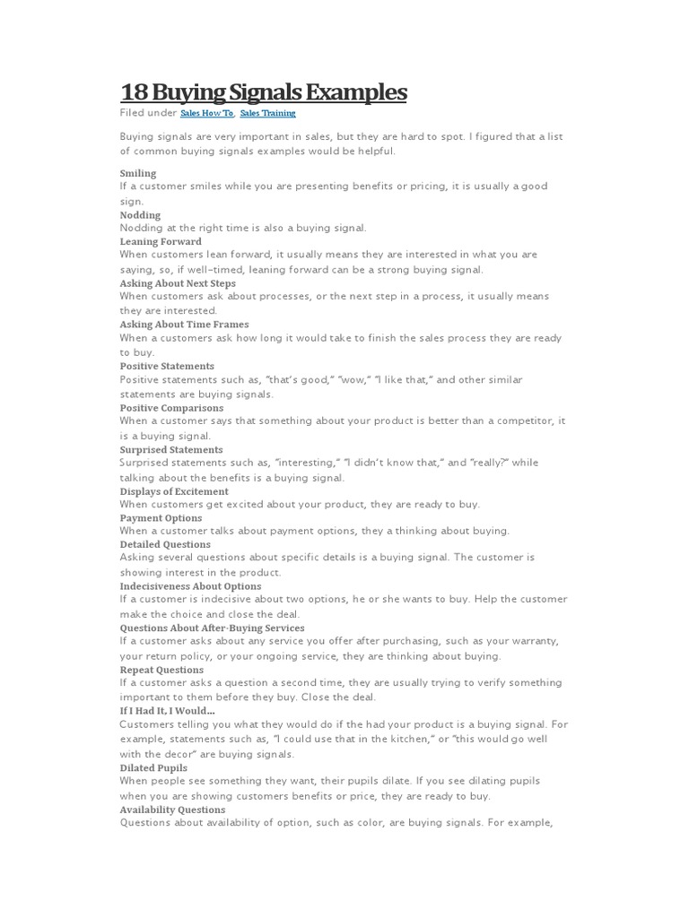 18 Buying Signals Examples | PDF | Business Economics | Economies