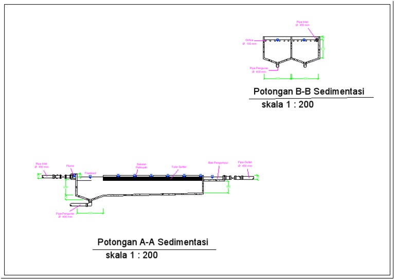 Potongan B-B Sedimentasi Skala 1: 200: Pipa Inlet Ø 450 MM | PDF