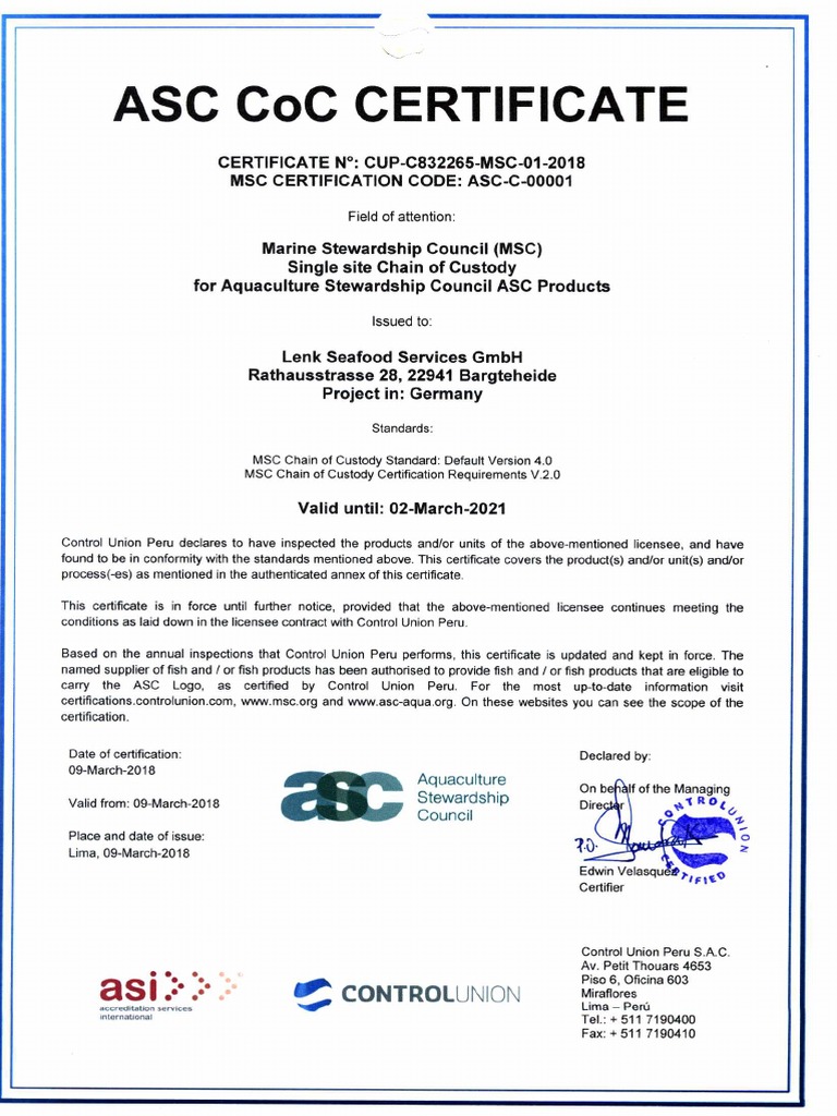 Asc Coc Certificate: Controun O | PDF | Business