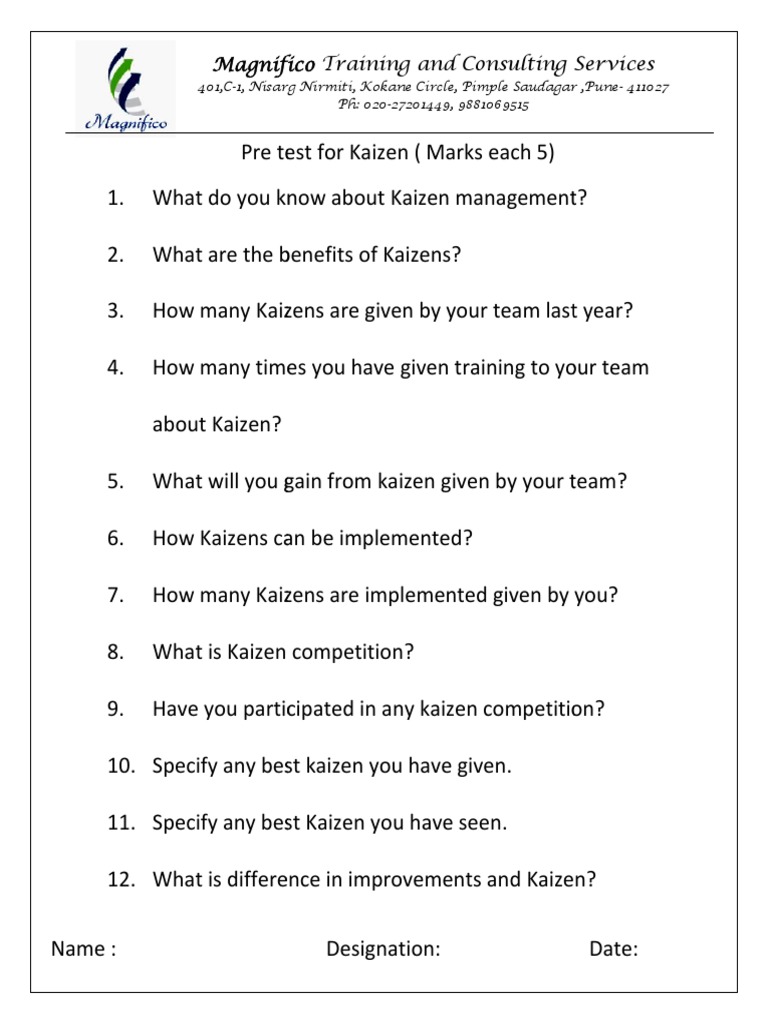 Kaizen Pre-Test Questionnaire | PDF | Career & Growth | Business