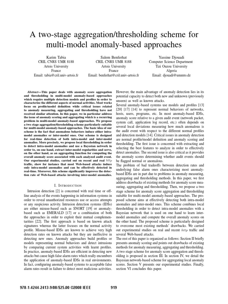A Two-Stage Aggregation/thresholding Scheme For Multi-Model Anomaly-Based Approaches | PDF ...