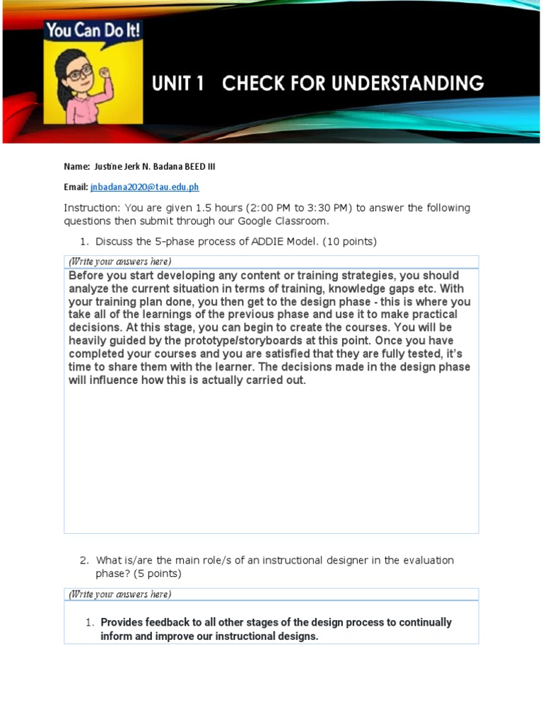 Quiz Unit 1 Check For Understanding | PDF | Instructional Design ...