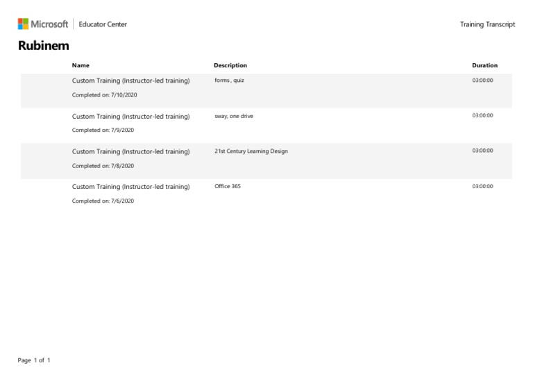 Rubinem : Training Transcript Educator Center | PDF