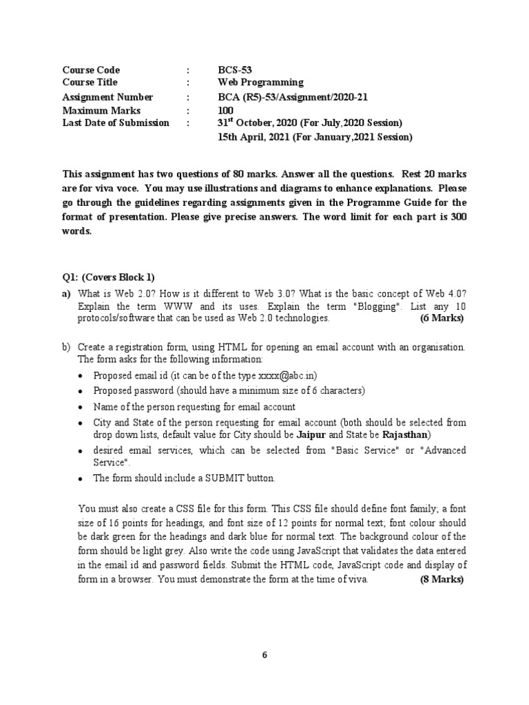 BCS 053 PDF | PDF | Html Element | Java Server Pages