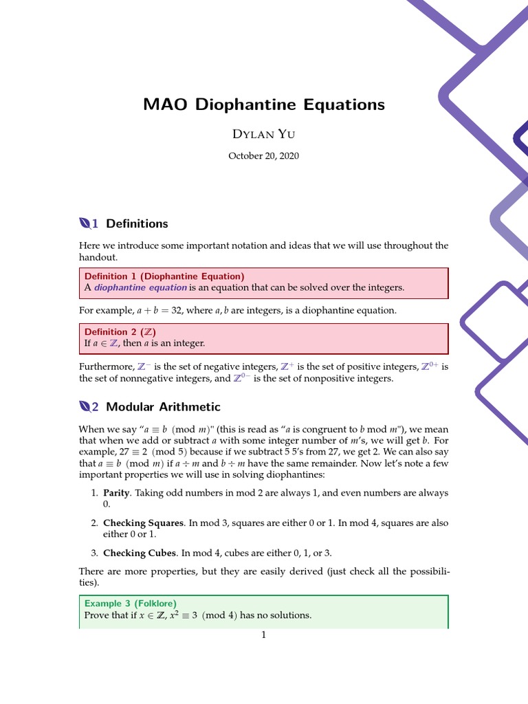 MAO Diophantine Equations Explained | PDF | Equations | Factorization