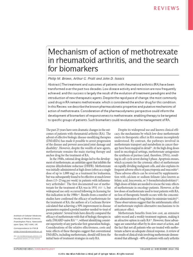 Mechanism of Action of Methotrexate in Rheumatoid Arthritis, and The ...