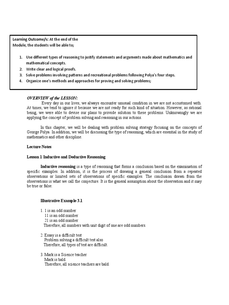 Problem Solvin and Reasoning Module 3.0 | PDF | Mathematical Proof ...
