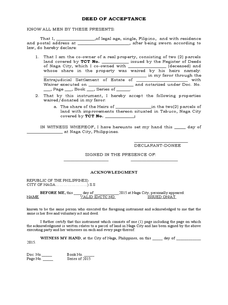 Deed of Acceptance of Donation | PDF