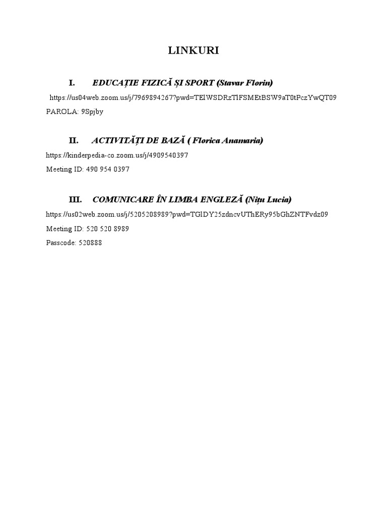 Linkuri Clasa Pregatitoare | PDF