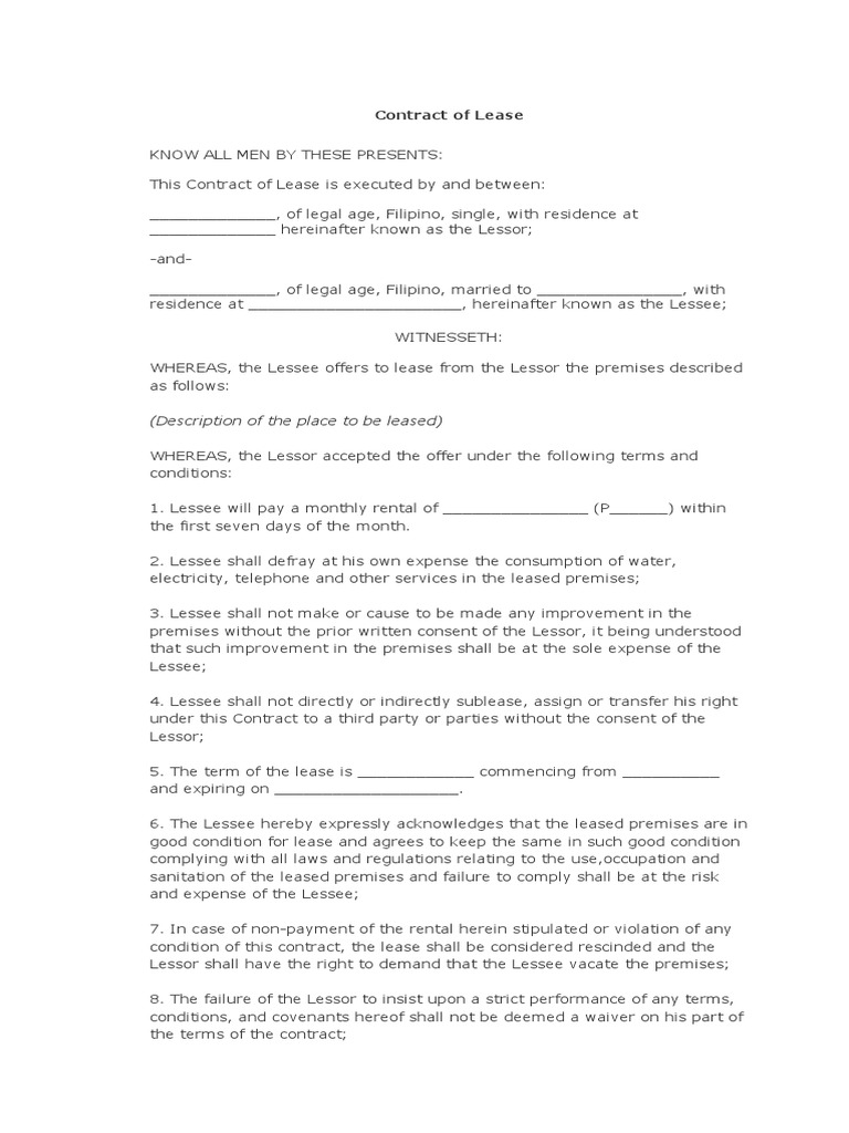 Sample Contract of Lease | PDF | Lease | Property
