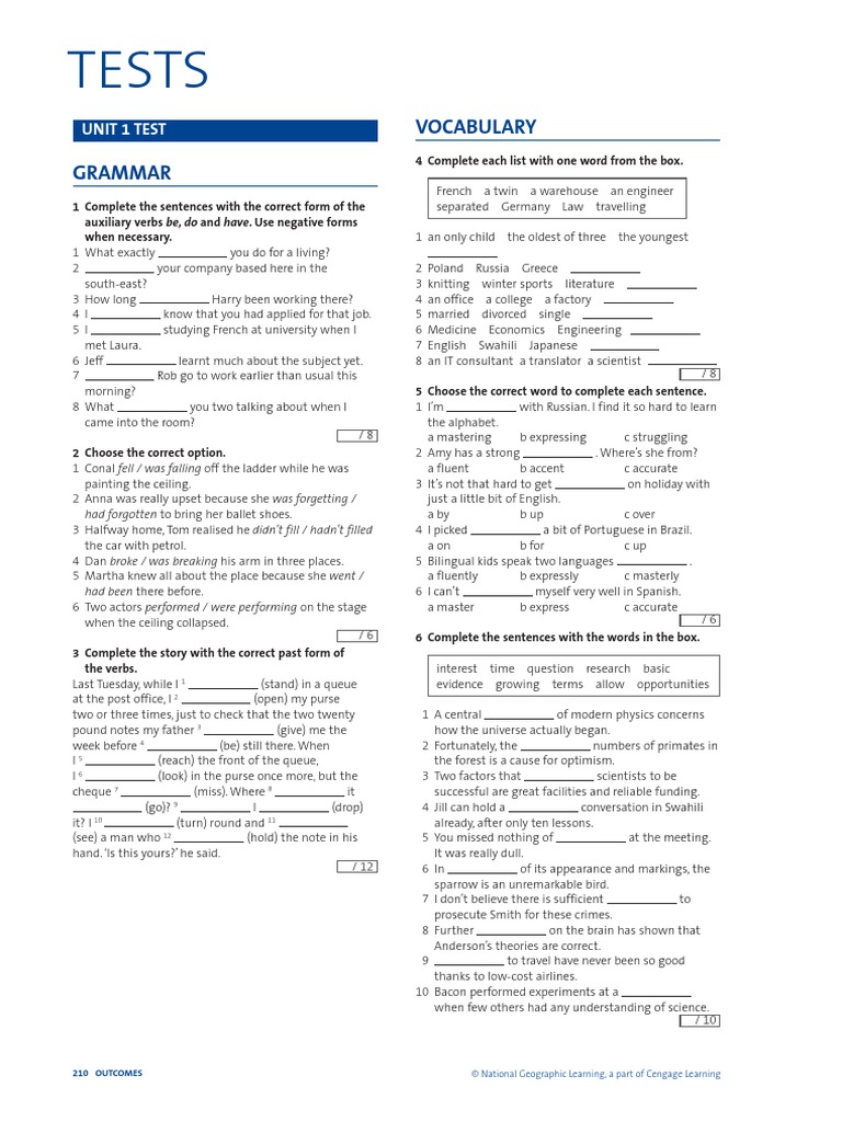Outcomes Intermediate Progress Test 1 | PDF | English Language | Semiotics