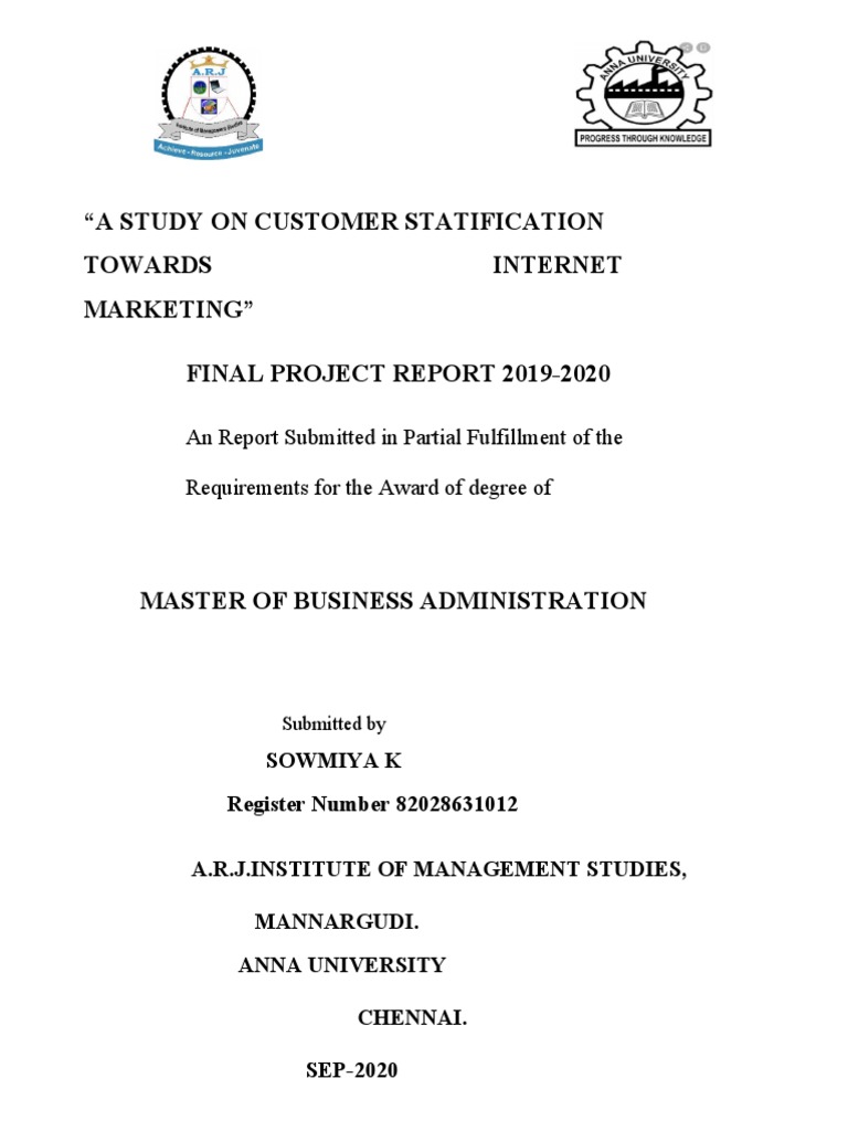 "A Study On Customer Statification Towards Internet Marketing" Final ...