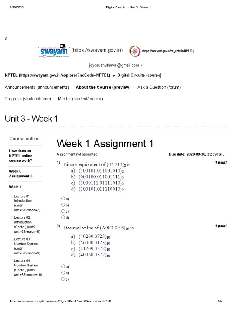 Introduction to Digital Circuits Unit 3 Week 1 Quiz: Assessment of Basic Concepts Covered in ...