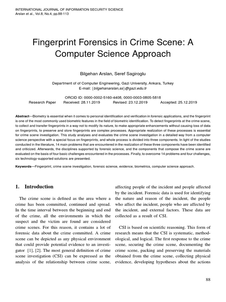 Fingerprint Forensics in Crime Scene: A Computer Science Approach ...