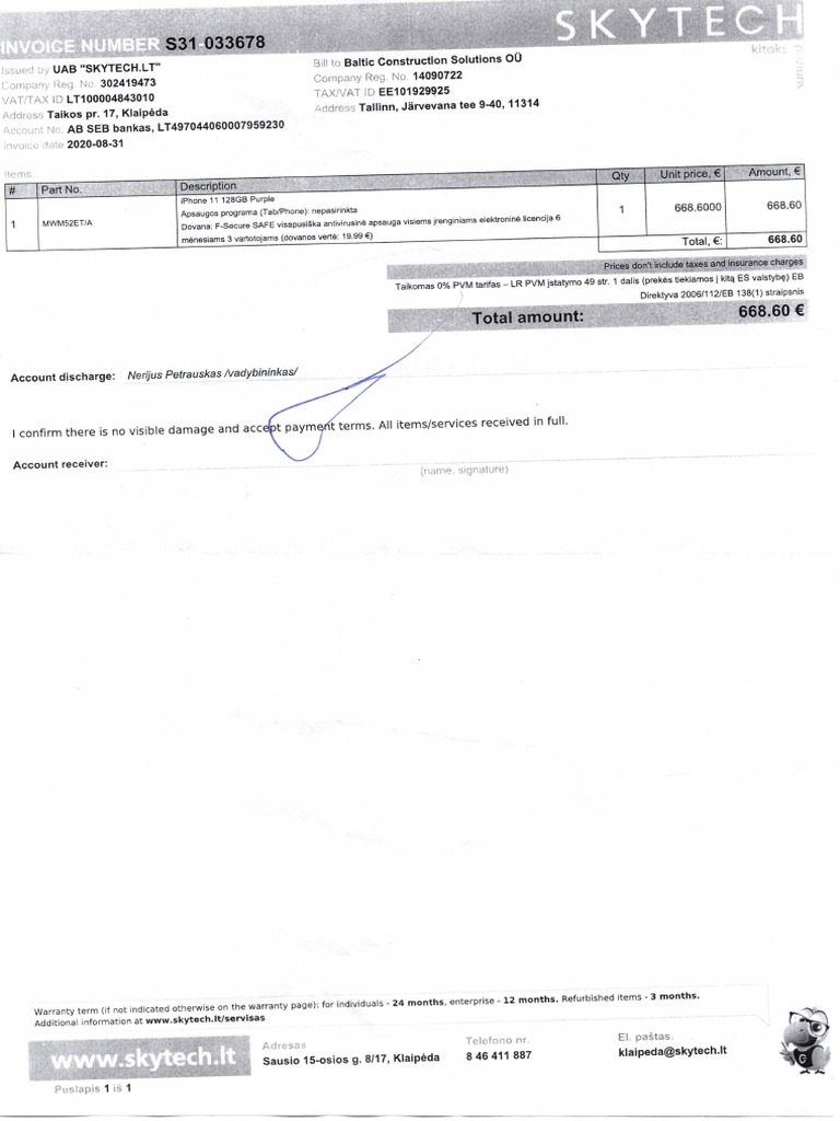 Skytech Invoice PDF | PDF