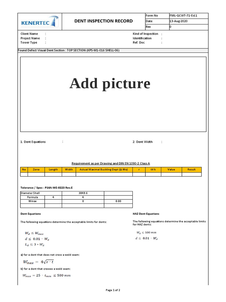 Dent Inspection Record | PDF