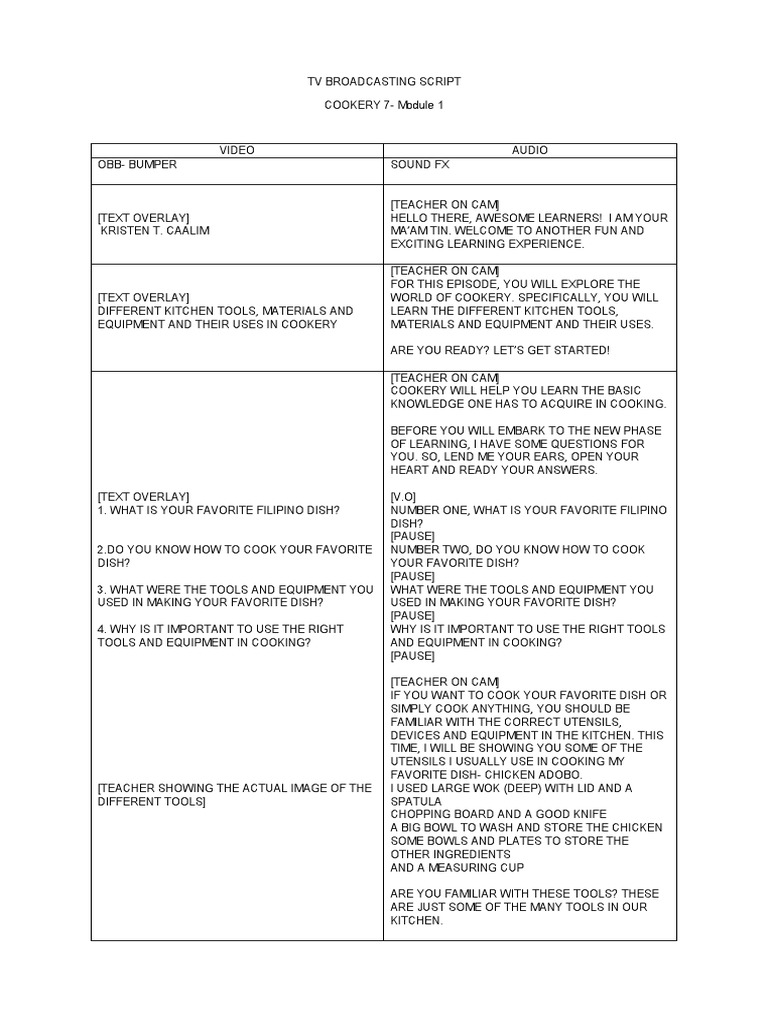 TV BROADCASTING SCRIPT - Caalimk | PDF | Kitchen Utensil | Refrigerator