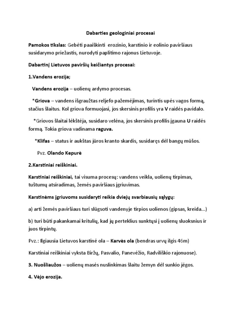 Dabarties Geologiniai Procesai | PDF
