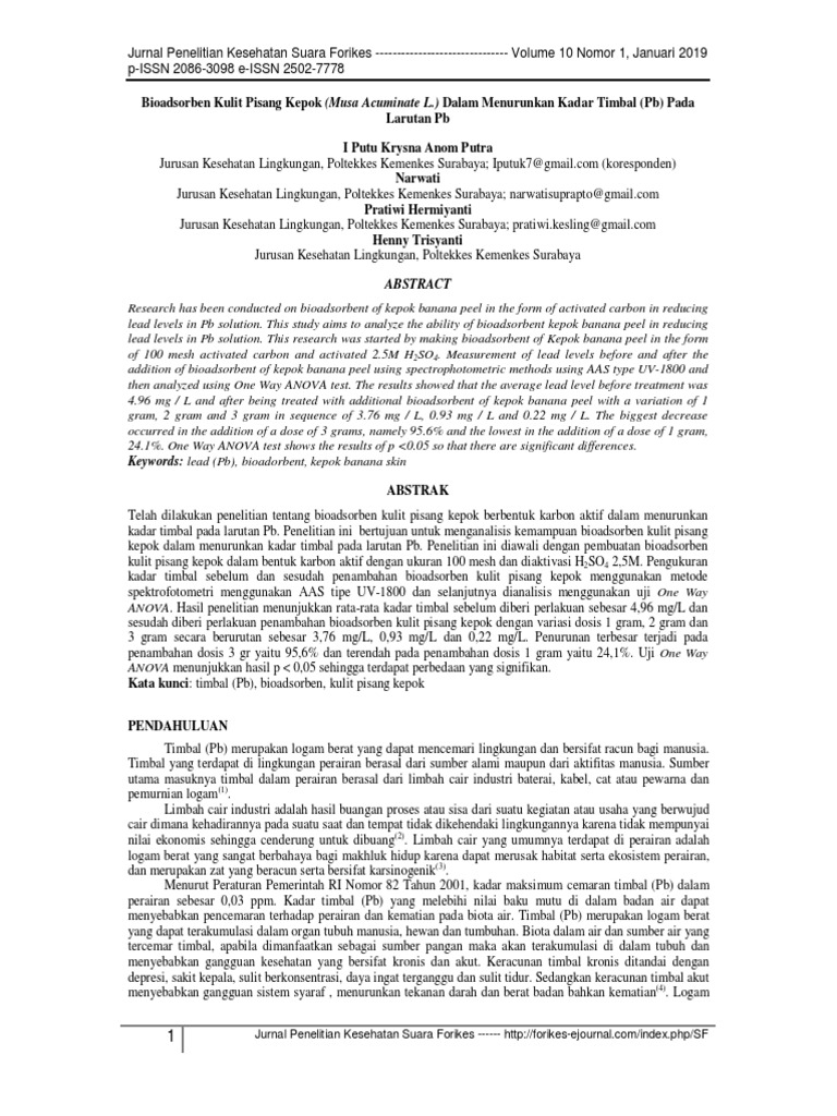 Bioadsorben Kulit Pisang Kepok (Musa Acuminate L.) Dalam Menurunkan ...