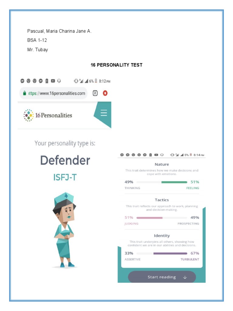 Pascual, Maria Charina Jane A. BSA 1-12 Mr. Tubay: 16 Personality Test ...