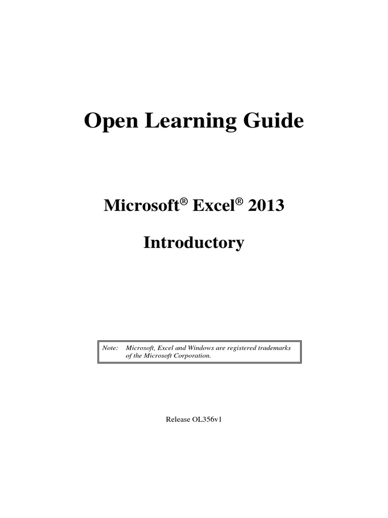 Open Learning Guide: Microsoft Excel 2013 Introductory | PDF ...