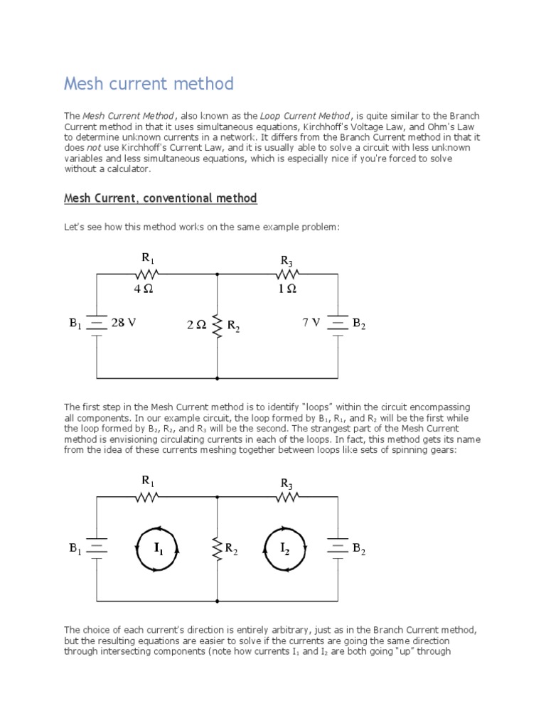 Mesh Current Method | PDF | Electrical Network | Electric Current
