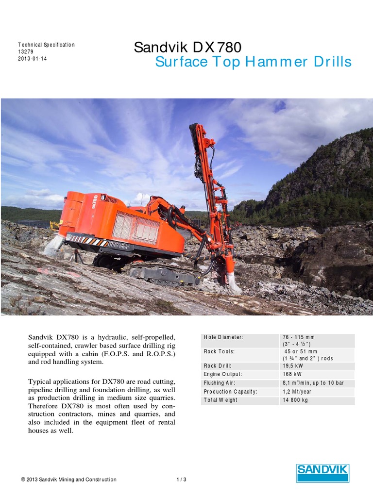 Sandvik DX780: Surface Top Hammer Drills | PDF | Drilling Rig | Drill
