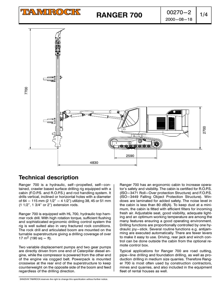 Ranger 700: SANDVIK TAMROCK Reserves The Right To Change This ...