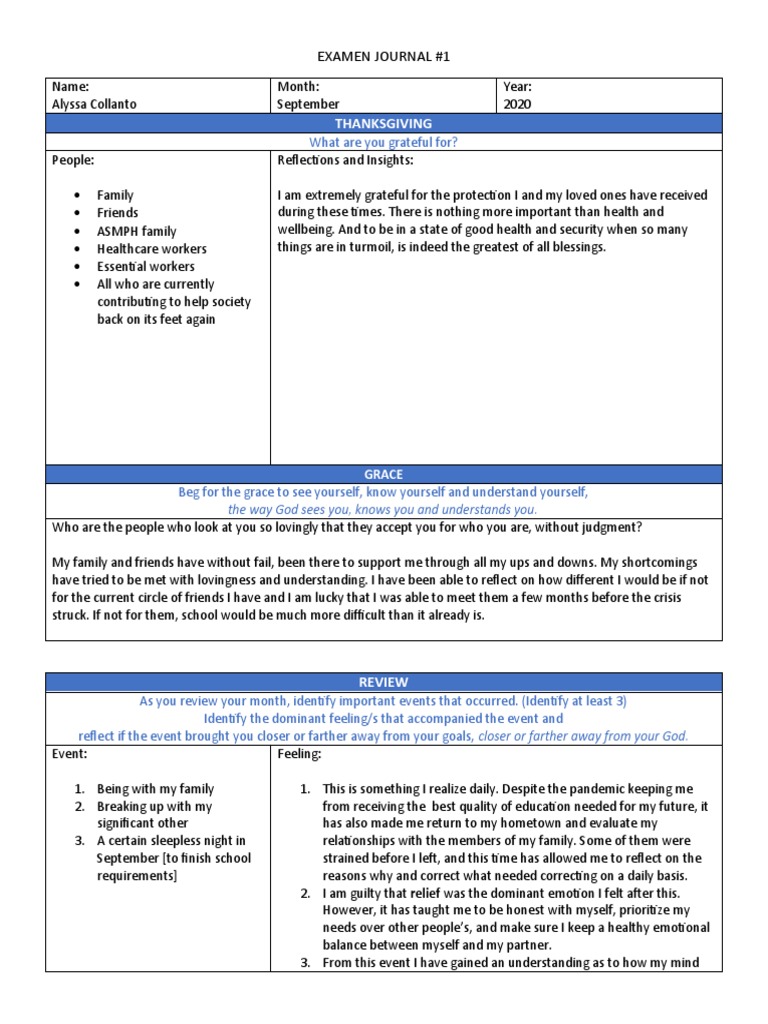 EXAMEN JOURNAL Template | PDF | Forgiveness | Psychological Concepts