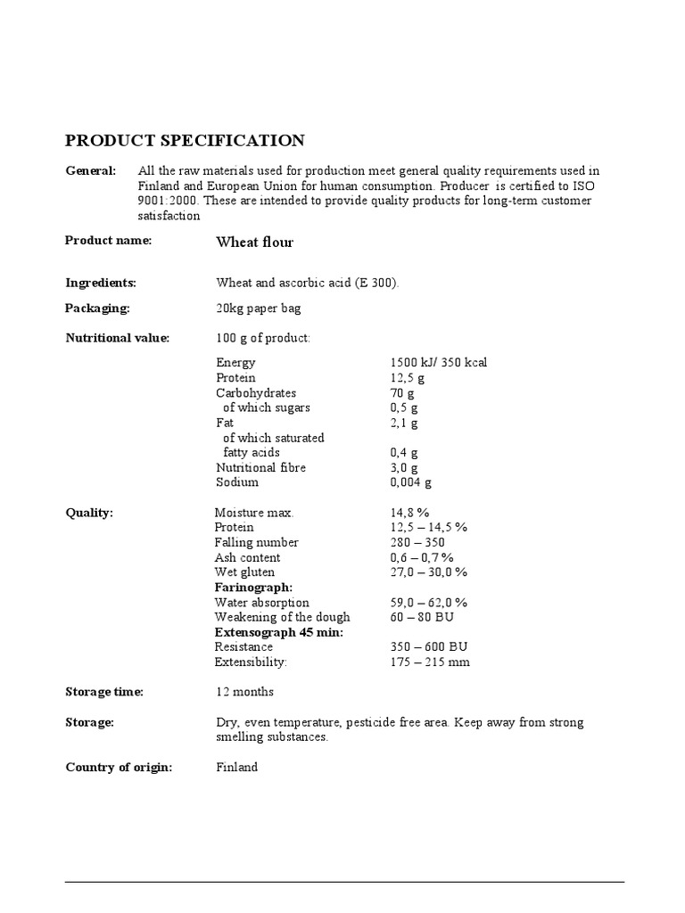Product Specification: Wheat Flour | PDF