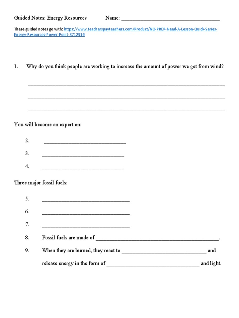 These Guided Notes Go With:: Energy-Resources-Power-Point-3712916 | PDF ...