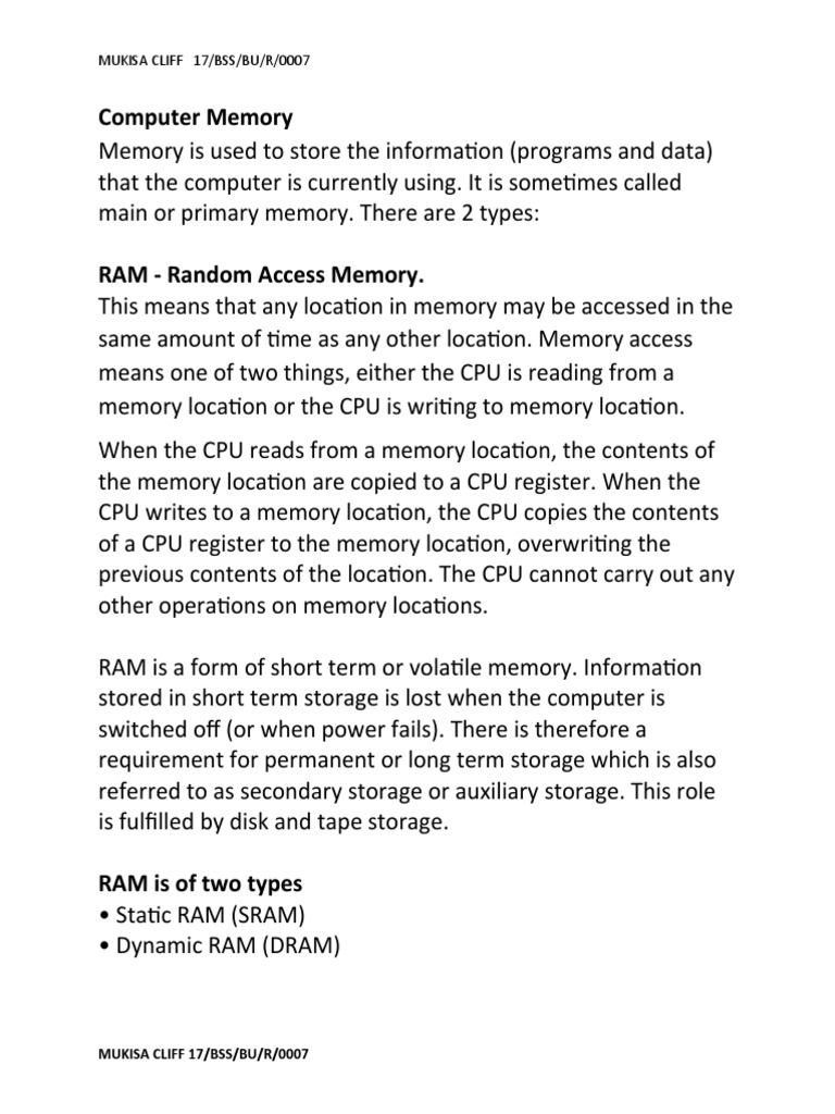 Computer Memory | PDF | Computer Data Storage | Random Access Memory