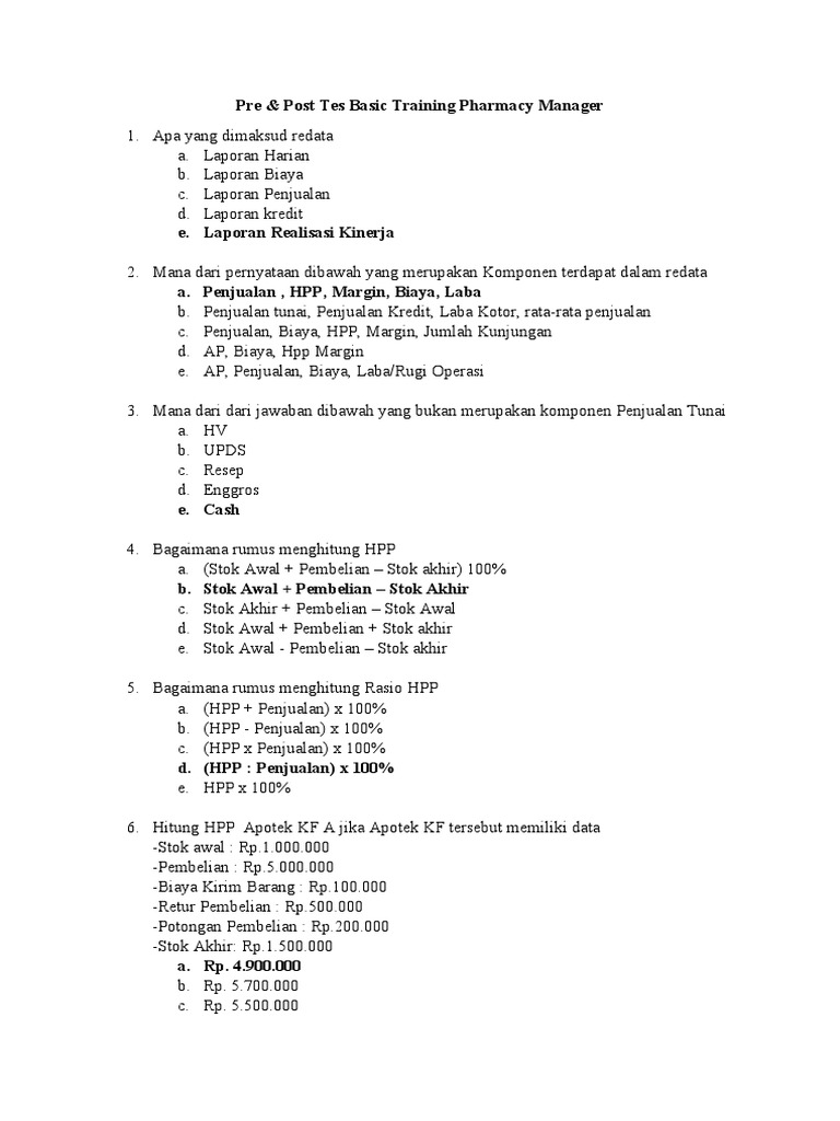 Soal Pre Post Test | PDF | Pengelolaan Keuangan & Uang