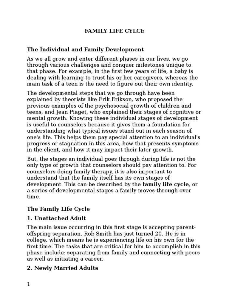 Family Life Cycle | PDF | Psychosocial | Adolescence
