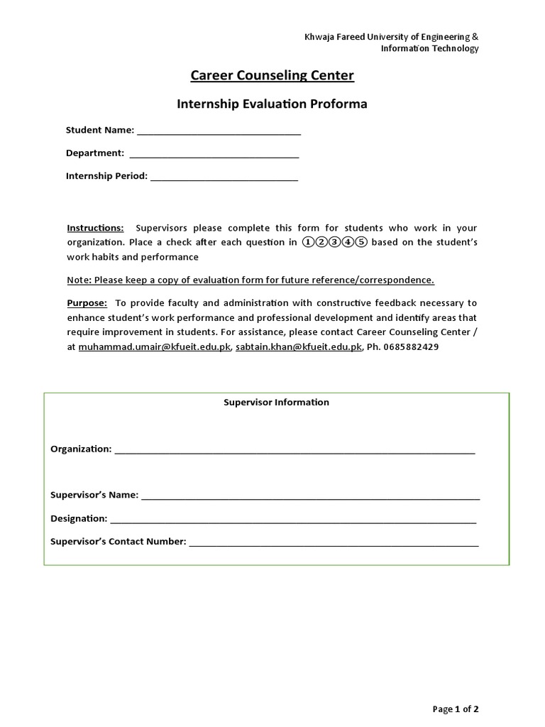 Internship Evaluation Form - 1 | PDF | Information | Evaluation