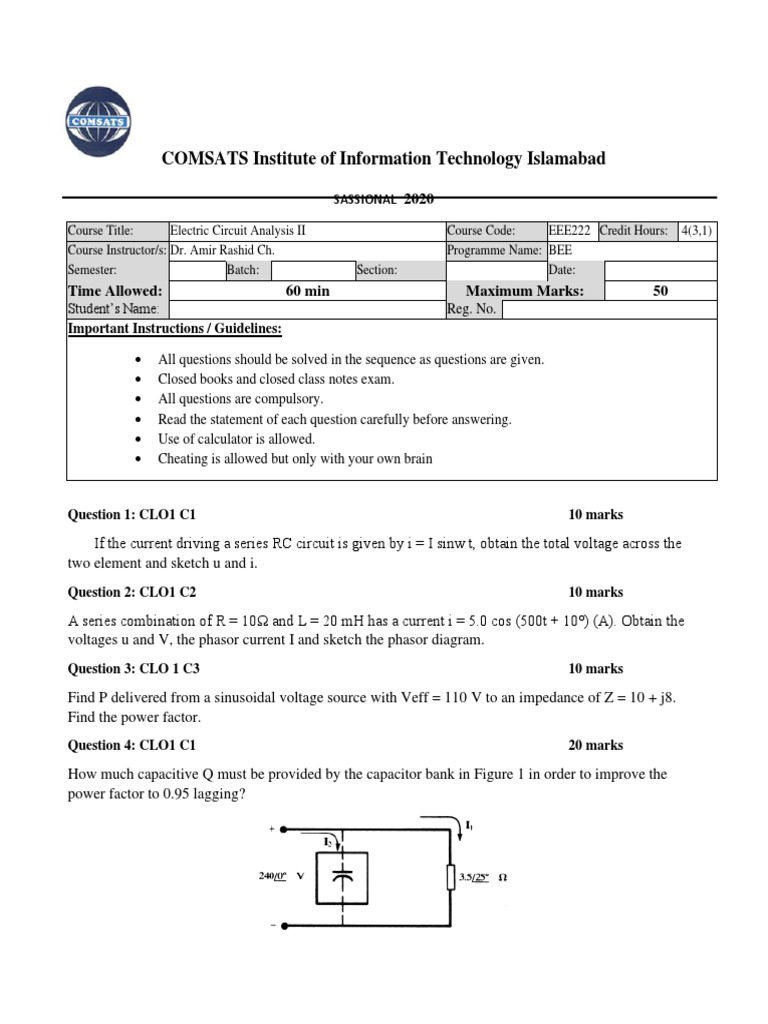 ECA II Sessional 1 Fall 2020 | PDF