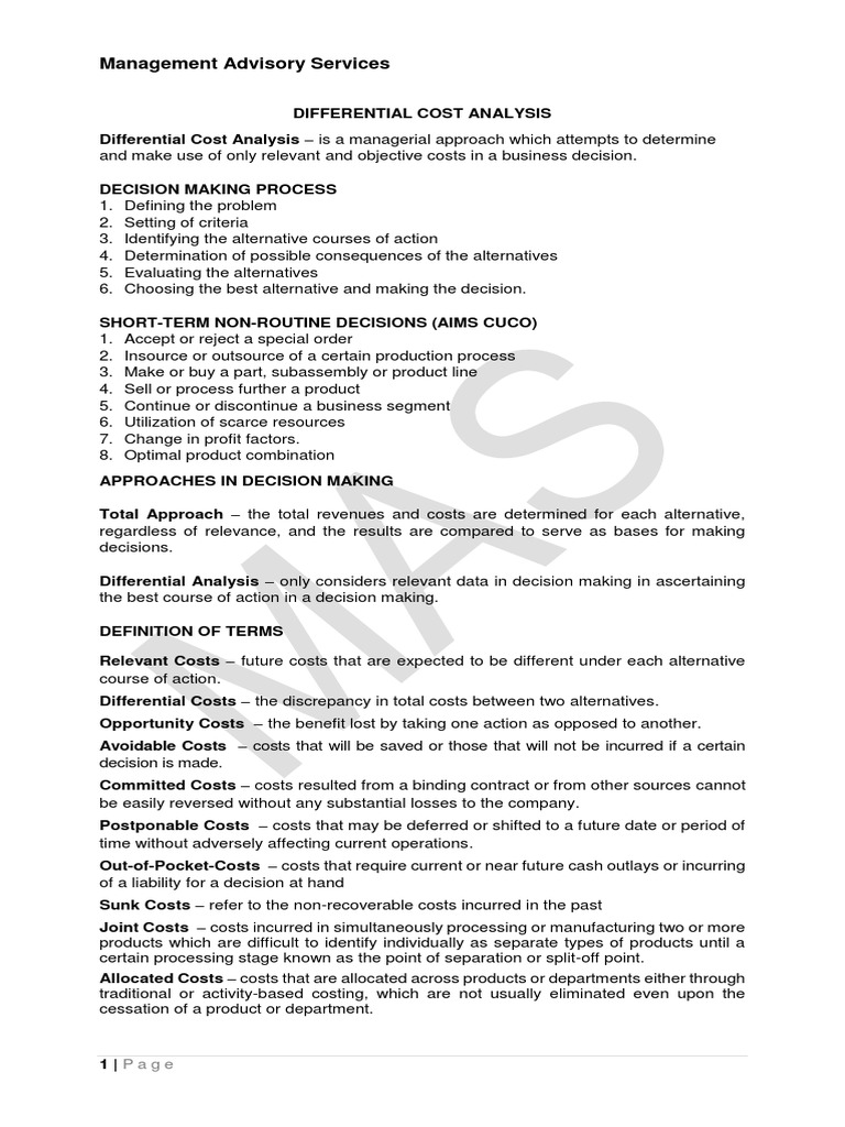 Differential Cost Analysis Guide | PDF | Decision Making | Cost