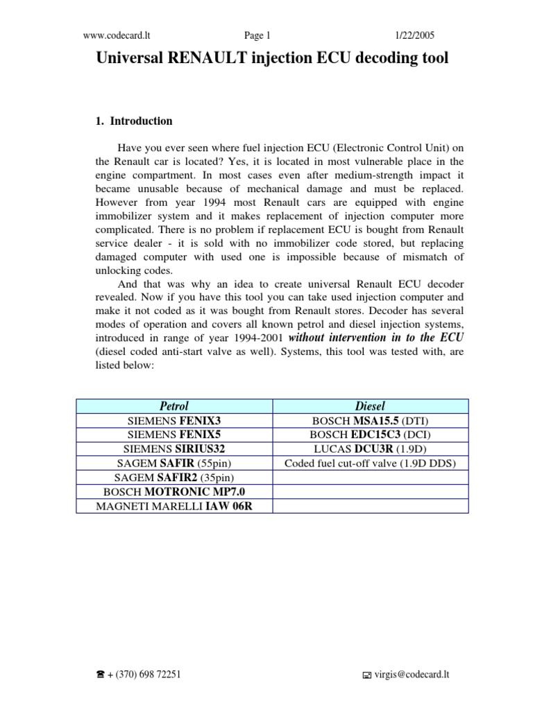 Renault Ecu Decoder P125 PDF | PDF | Throttle | Ignition System