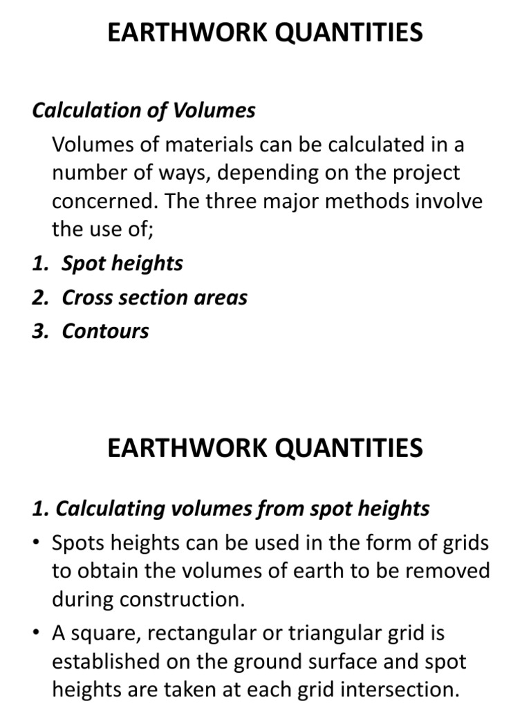Earthwork Quantities: Calculation of Volumes | PDF | Area | Volume