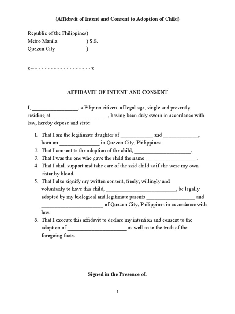 Adoption Consent Affidavit Sample | PDF