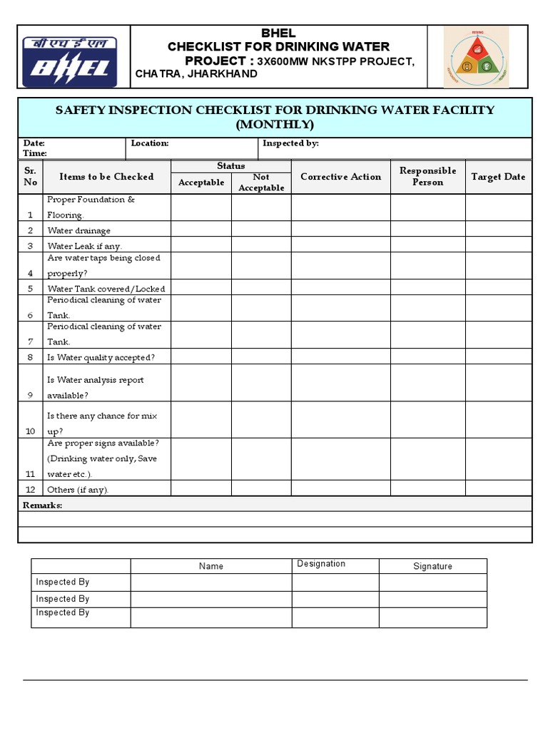 Drinking Water Facility Inspection Checklist | PDF