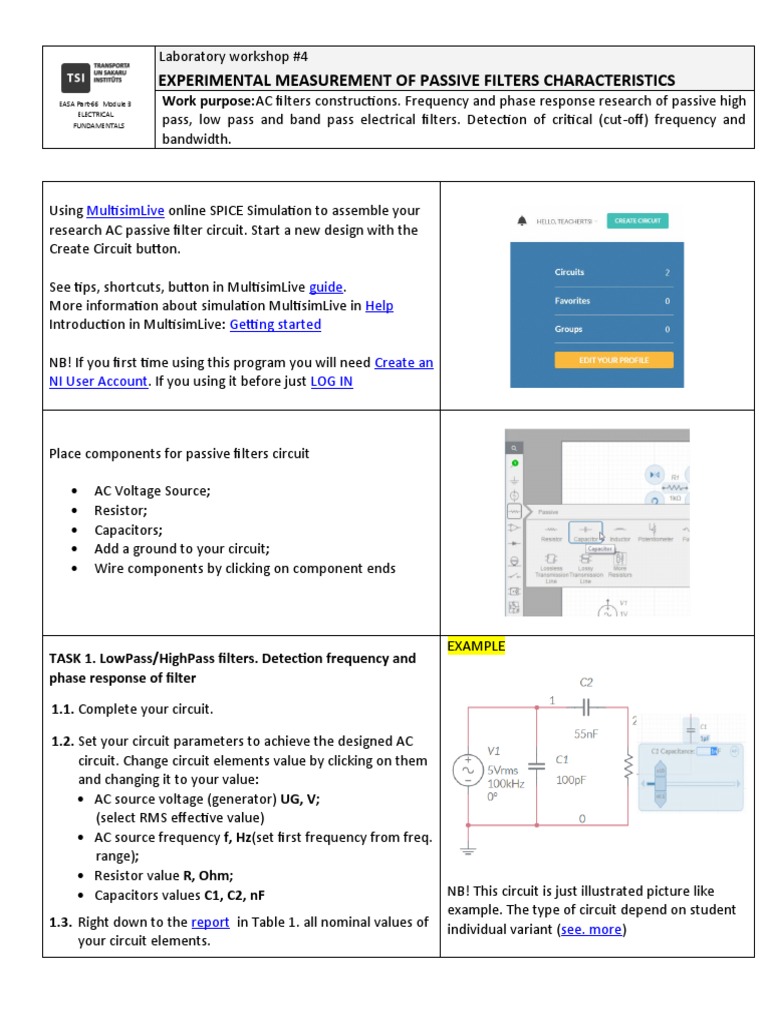 Lab 4. Experimental Measurement of Passive Filters Characteristics ...